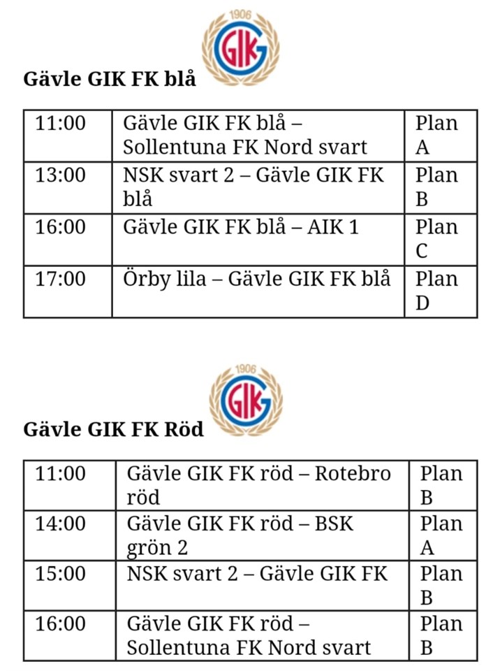 Spelschema Bredden Cup | Gävle GIK FK P2013 | laget.se